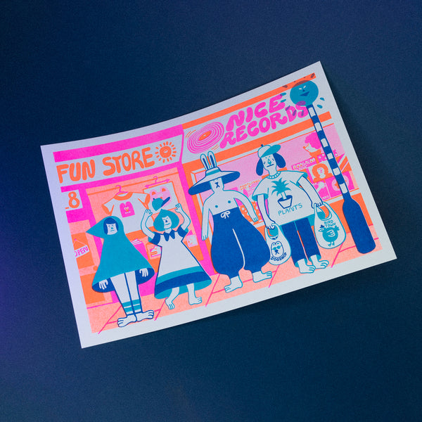 Colourful Happy Shoppers Riso Art Print – YUK FUN