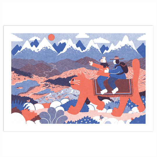 YUK FUN Cat Riders Riso Art Print